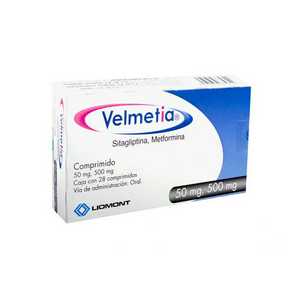 Velmetia 50 mg / 500 mg caja con 28 comprimidos — 13376 | Precio Vitau